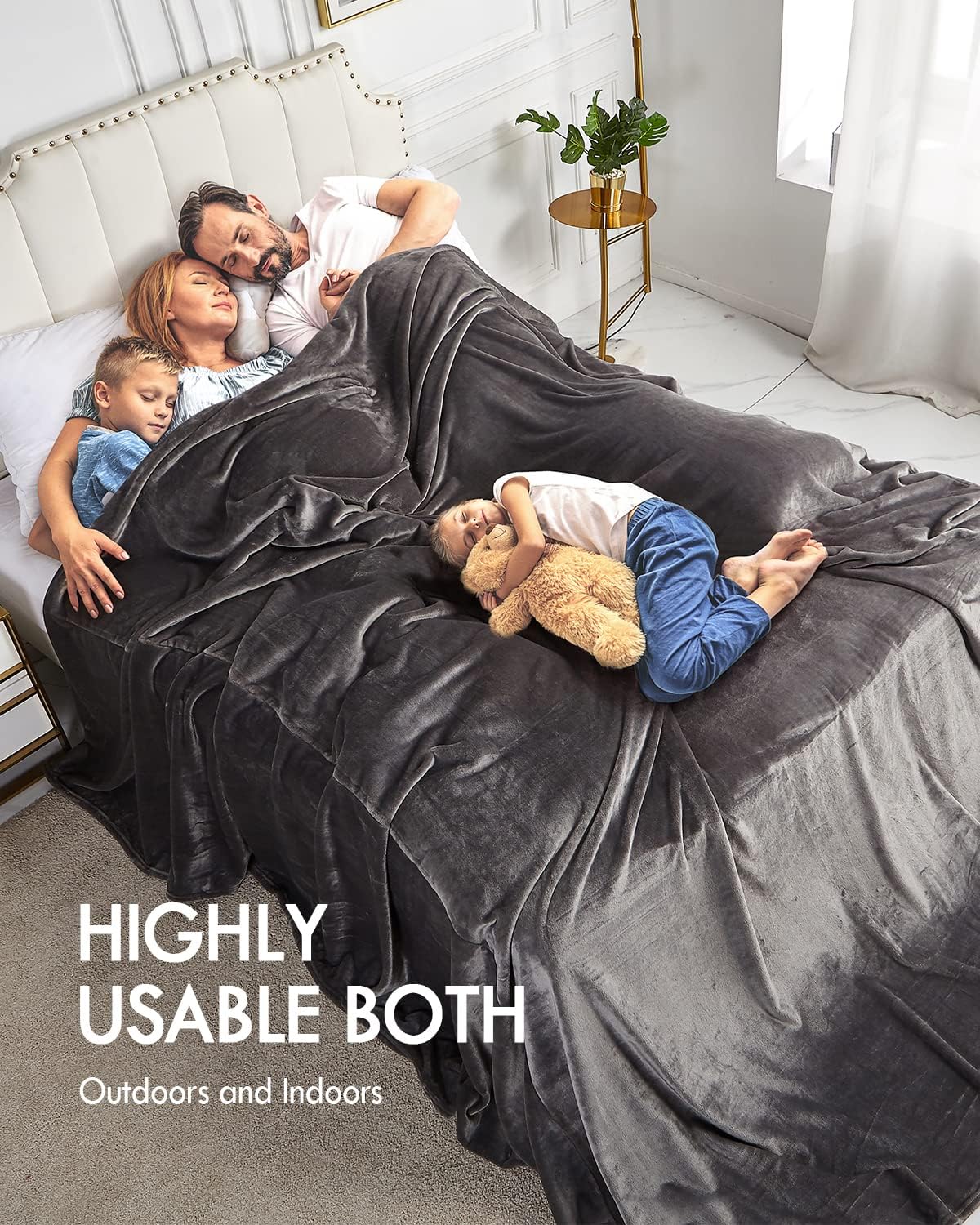 Kaisa Big Blanket 120β x 120" Oversized Huge Blanket 10' x 10' Large Blanket Throw Soft Smooth Cozy Plush Fluffy Flannel Blanket, Outdoor Blanket and Giant Picnic Blanket, Gray