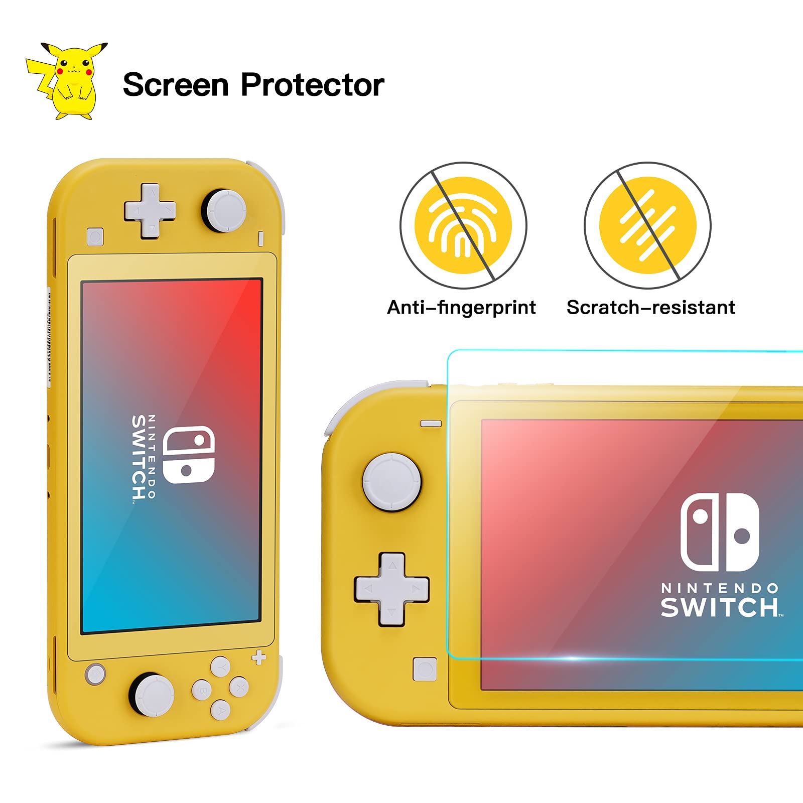 JINGDU Carrying Case Compatible with Nintendo Switch Lite, The Cute Yellow Storage Bag Accessories with 10 Game Card Slots is Convenient for Travel, Include Screen Protector & Hand Strap, Pikachu