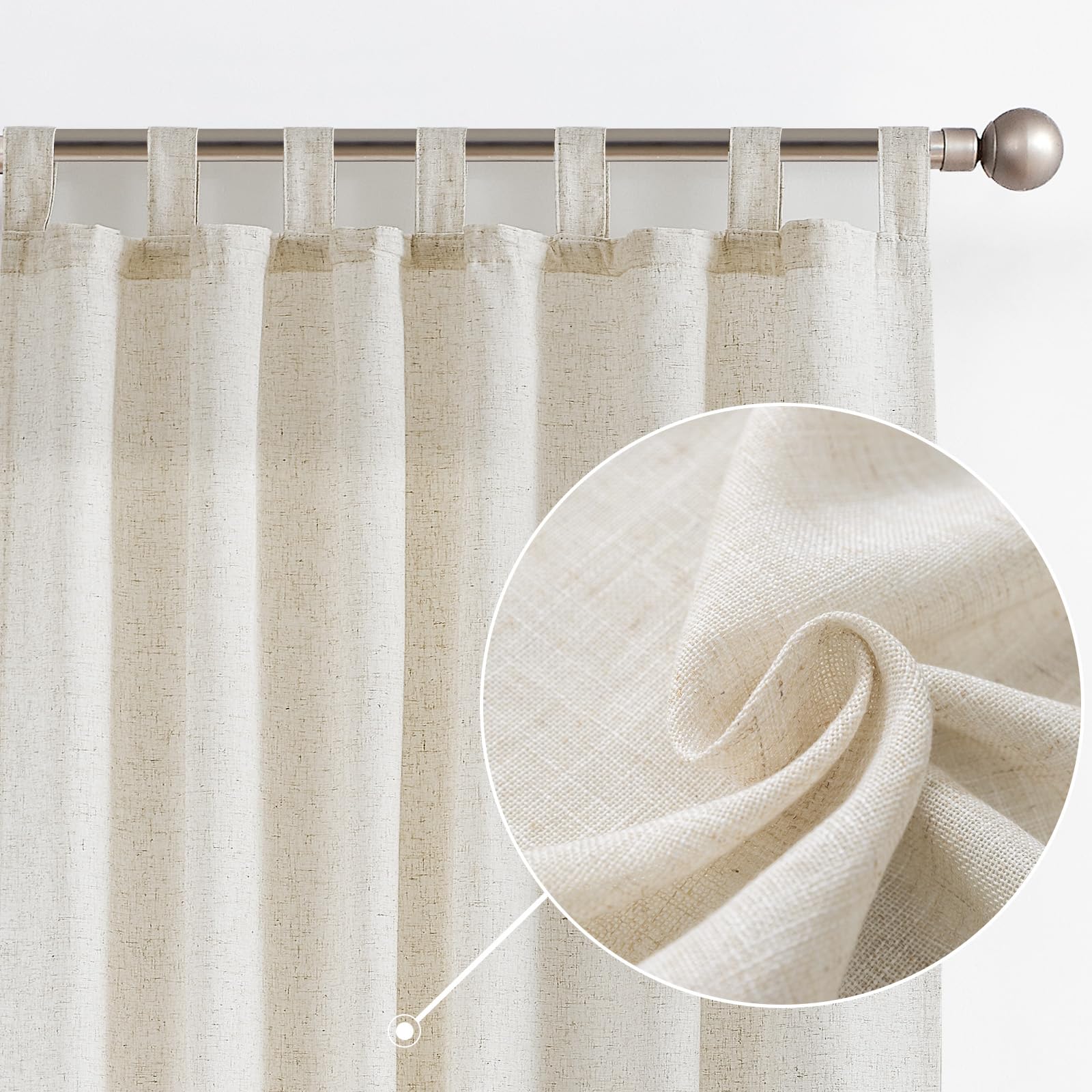 jinchan Linen Curtains for Living Room 90 Inch Length 2 Panels Beige Country Farmhouse Curtains Tab Top Light Filtering Bedroom Curtains Crude Drapes Indoor and Outdoor Window Curtain Set