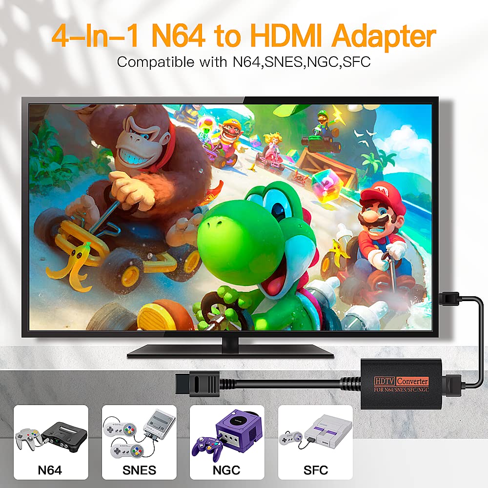 N64 HDMI Adapter, N64 to HDTV Converter, S-Video Output, Plug and Play(Black)