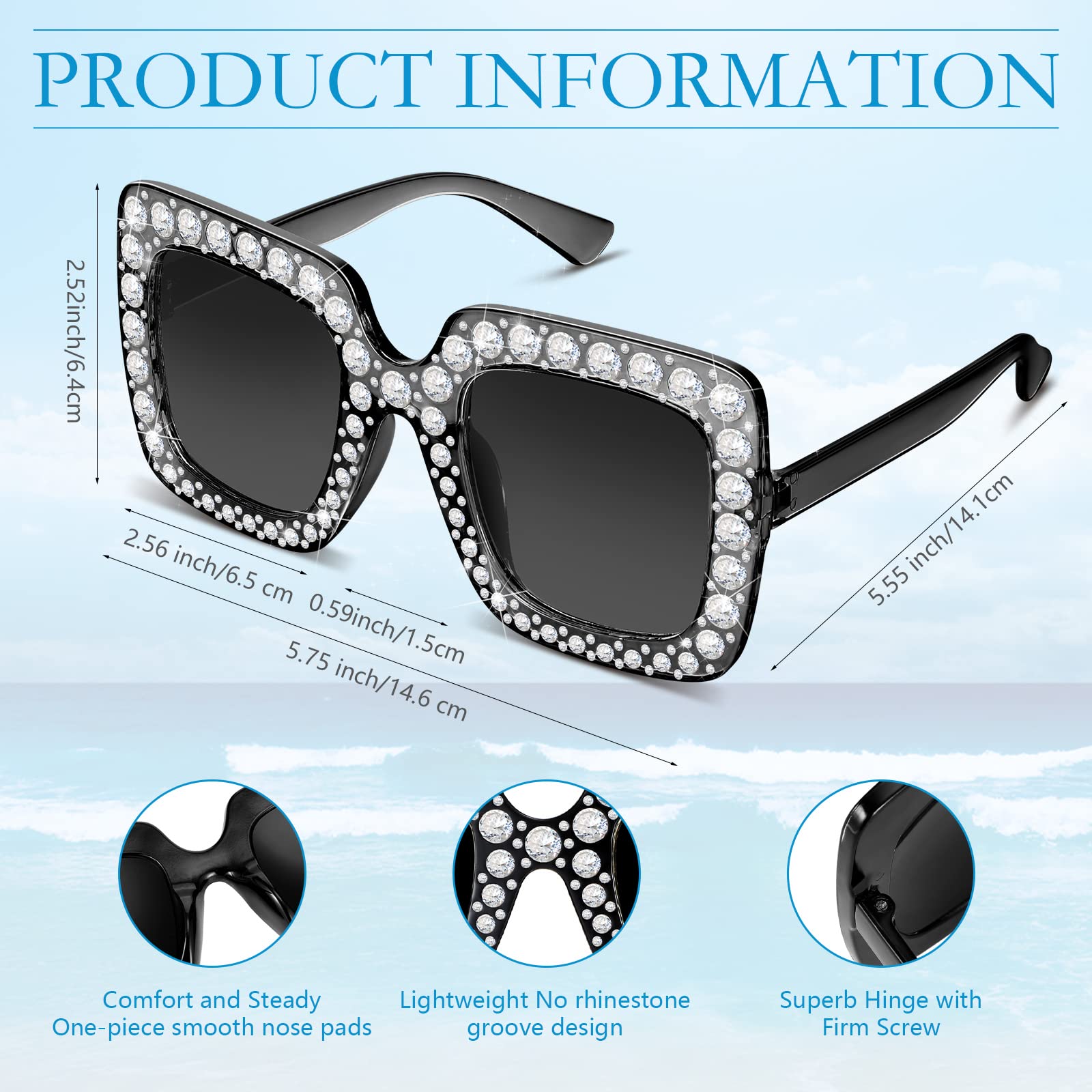 Oversize Square Glitter Sunglasses Retro Thick Frame Sunglasses and Shiny Rhinestones Sport Sun Visor Adjustable Summer Cap for Women Golf Tennis Running, Total 12 Pcs