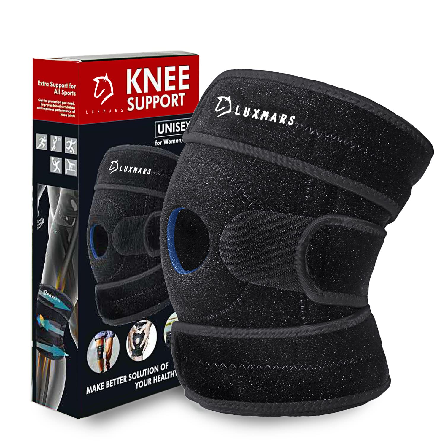 LUXMARS Knee Brace, Knee Support for Knee Pain Meniscus Tear ACL MCL Adjustable Knee Support for Men and Women Black