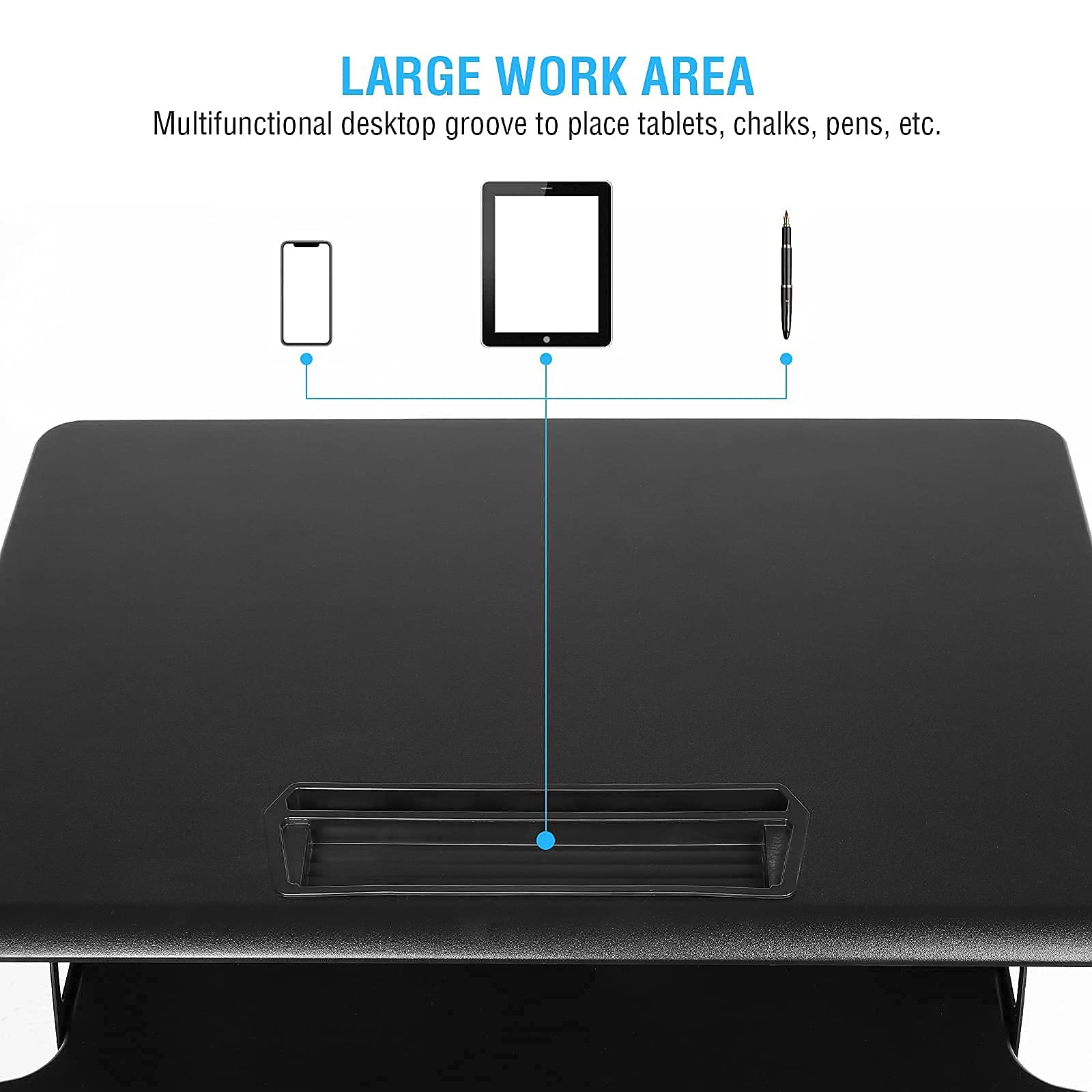 LGHM Rolling Desk, Mobile Desk Height Adjustable, Mobile Laptop Desk with Keyboard, Mobile Standing Desk w/4 Lockable Casters, Home Office Stand Up Desk Pneumatic Gas Spring Sit Stand Table (Black)