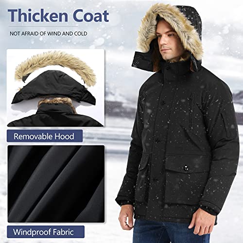 JYG Men's Winter Thicken Coat Warm Puffer Parka Jacket with Faux Fur Removable Hood