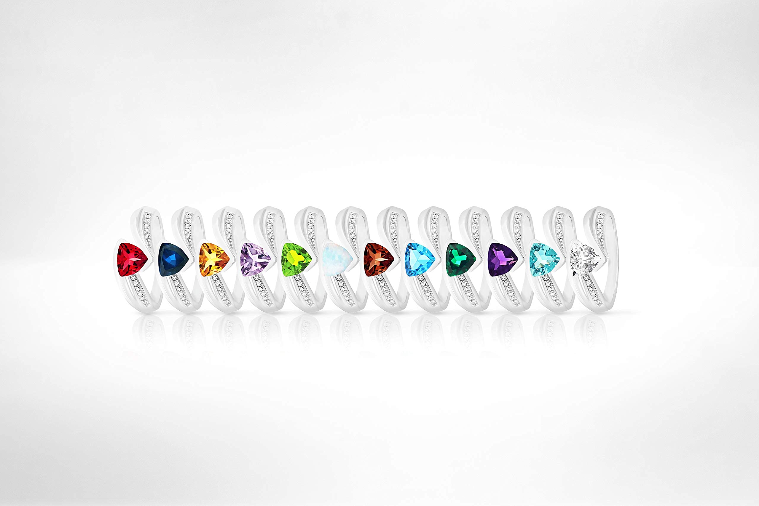 Lexi and Rose .925 Sterling Silver Trillion-Cut Birthstone & Lab Grown White Sapphire Double Shank Fashion Ring - November, Citrine, Size 6