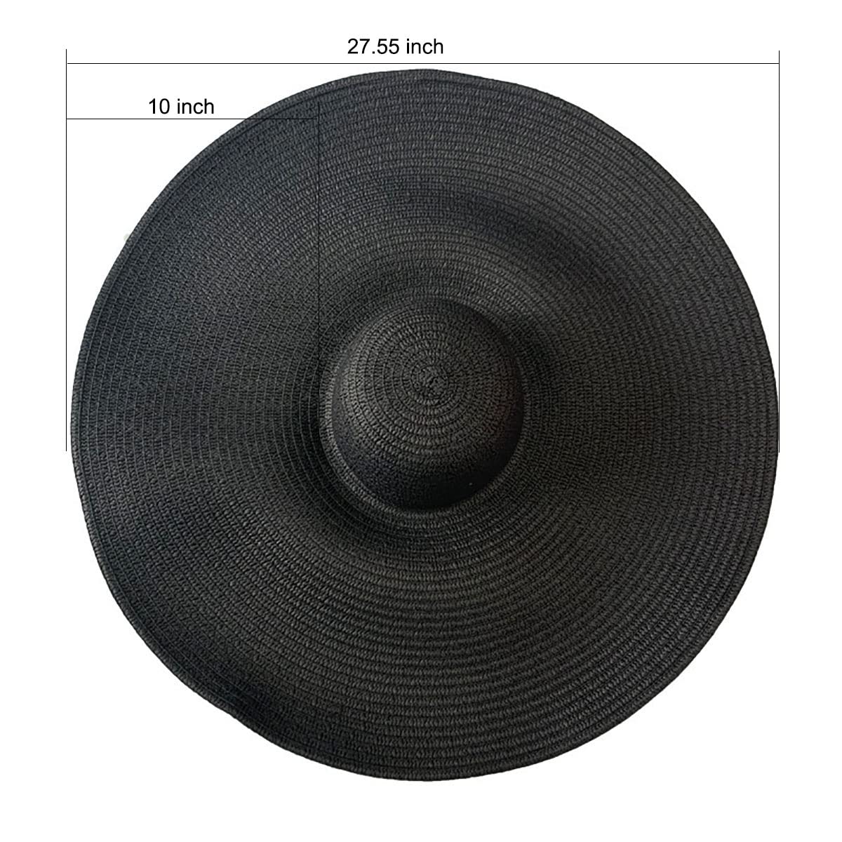 MoonWang Oversized Beach Straw Hats for Women Extra Large Wide Brim Beach Hat Foldable Roll up Floppy Sun Hat Summer Outdoor UV Protection (Black)