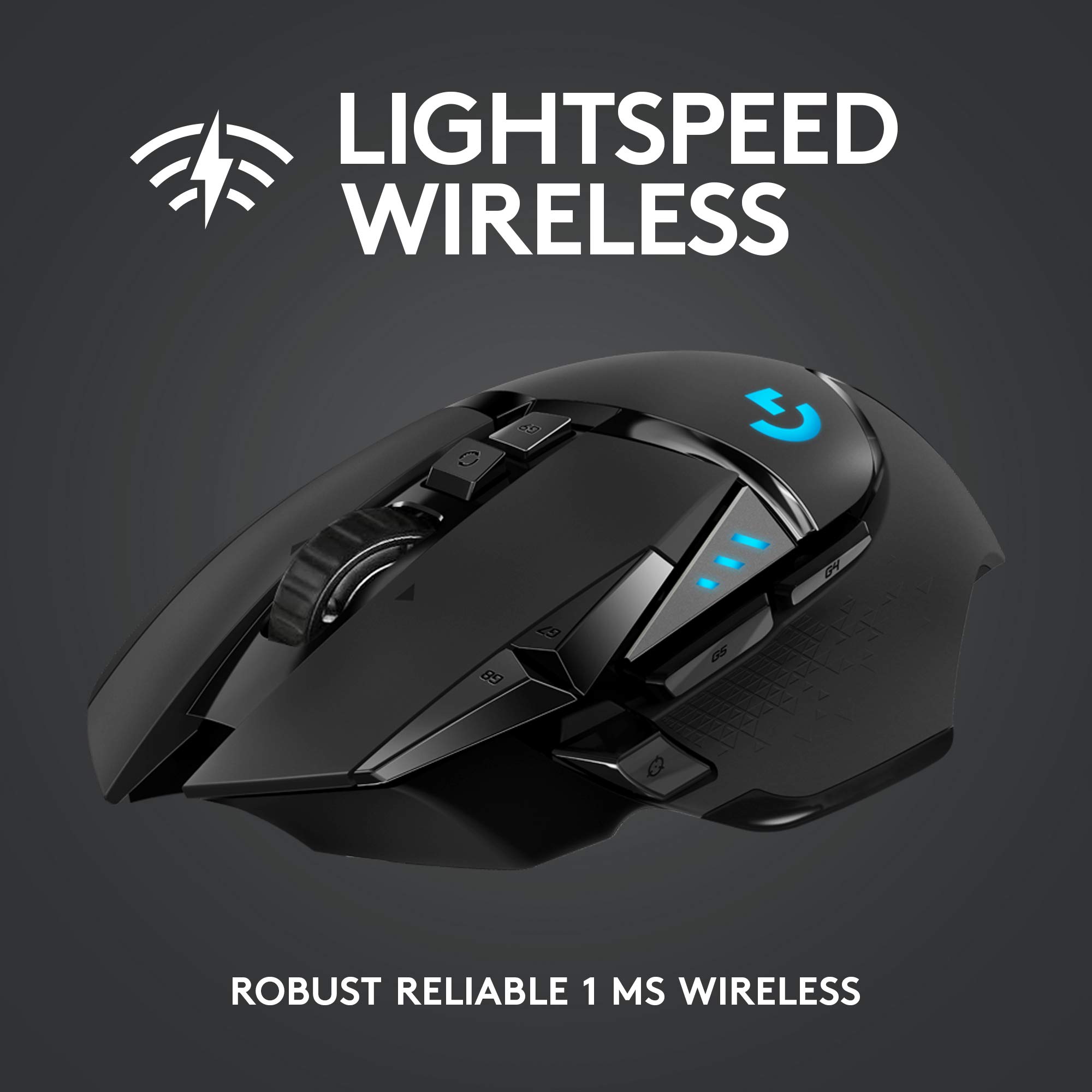 Logitech G502 Lightspeed Wireless Gaming Mouse, 25K Hero Gaming Sensor, 25600 DPI, RGB, Ultra-Light, 11 Programmable Buttons, Long Life Battery, PowerPlay-Compatible, PC - Black