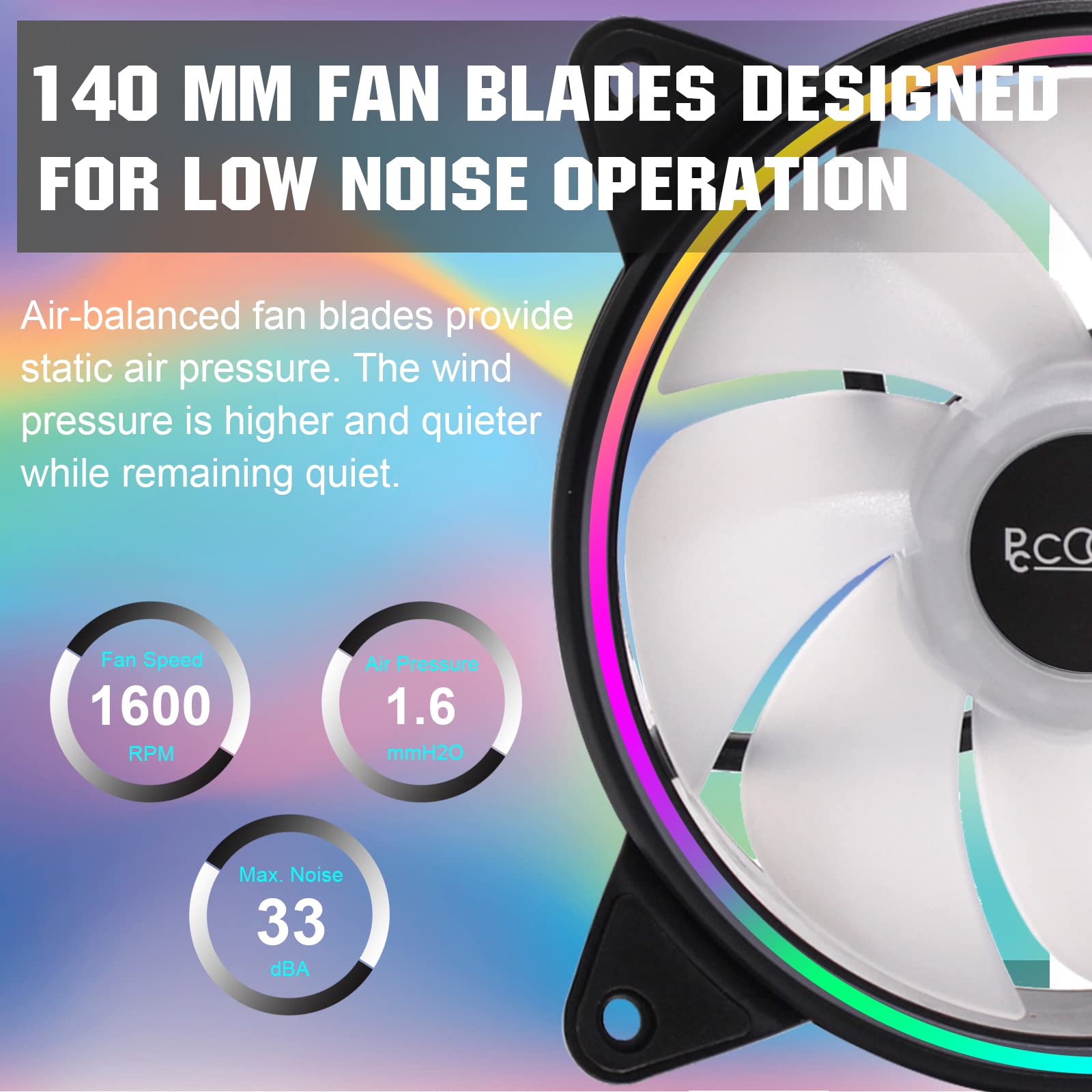 PCCOOLER 140mm Fan Dual Light Loop Series, Premium 140mm RGB PWM Fan, ARGB 3-Pin PC Fan - High Performance Silent Computer Cooling Fan with Hydraulic Bearing - 140mm Case Fan for PC Cases