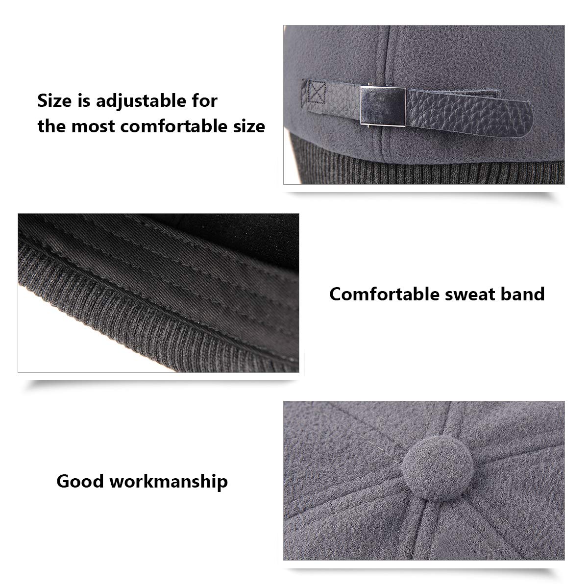 LCZTN Wool Winter Baseball Cap with Warmer Earflap for Men & Women Outdoor Beanie Hat Dark Grey