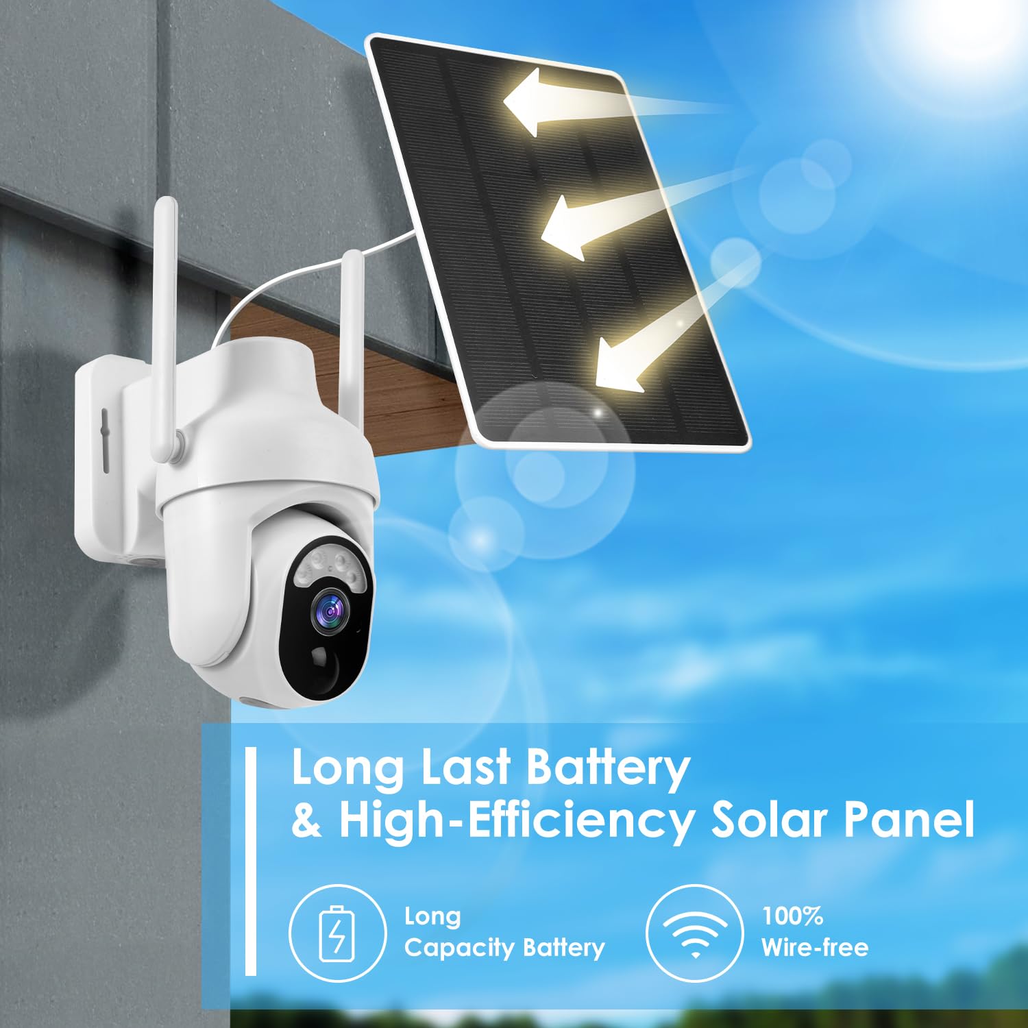 Solar Security Cameras Wireless Outdoor, Pan-Tilt Outdoor Camera Wireless, 3MP Color Night Vision, 2-Way Talk, Motion Detection, Spotlight/Siren, IP65, Cloud/SD WiFi 360°PTZ Battery Powered Camera