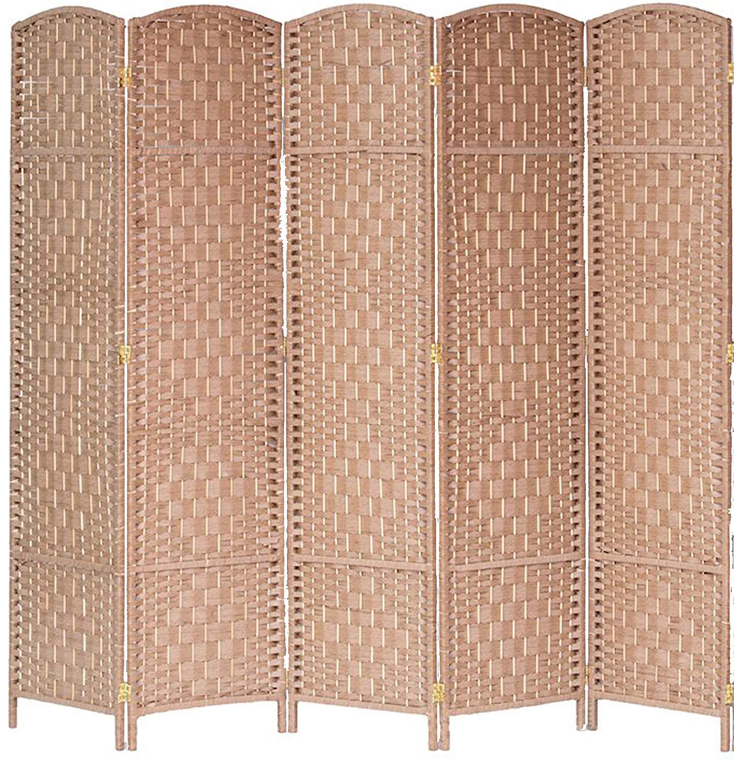 Legacy Decor 5 Panels Room Divider Screen Weaved Bamboo Fiber Natural Color 5.9 ft High X 7.3 ft Wide
