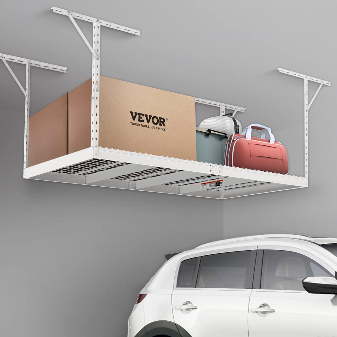VEVOR Overhead Garage Storage Rack, 4x8 Garage Ceiling Storage Racks, Heavy Duty Adjustable Cold Rolled Steel Racks for Garage Storage, Organization, 600 lbs Load Capacity, 22''-40"