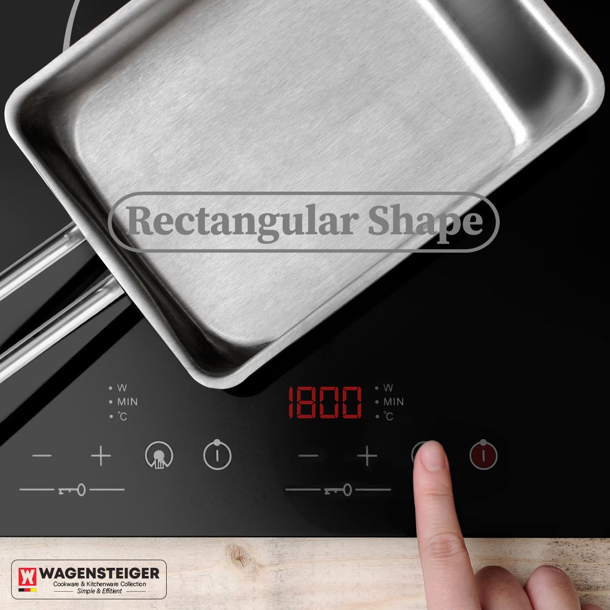 WAGENSTEIGER Stainless Steel Fry Pan, 3-Ply Reinforced Body, Rectangular Omelet Pan, Oven & Dishwasher Safe, Induction Compatible, Portable Camping Cookware, Mini or Small Size (14.2Lx5.5WX1.3H inch)