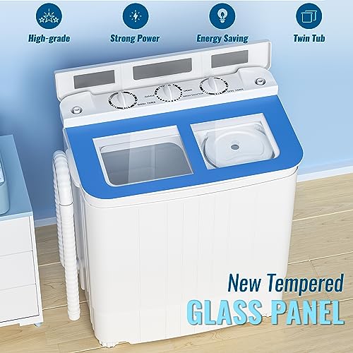 INTERGREAT Portable Washing Machine with Twin Tub, 17.6 Lbs Portable Washer and Dryer Combo, Mini Washing Machine for Camping, Dorms, College Apartments, RV, Rooms (Blue)