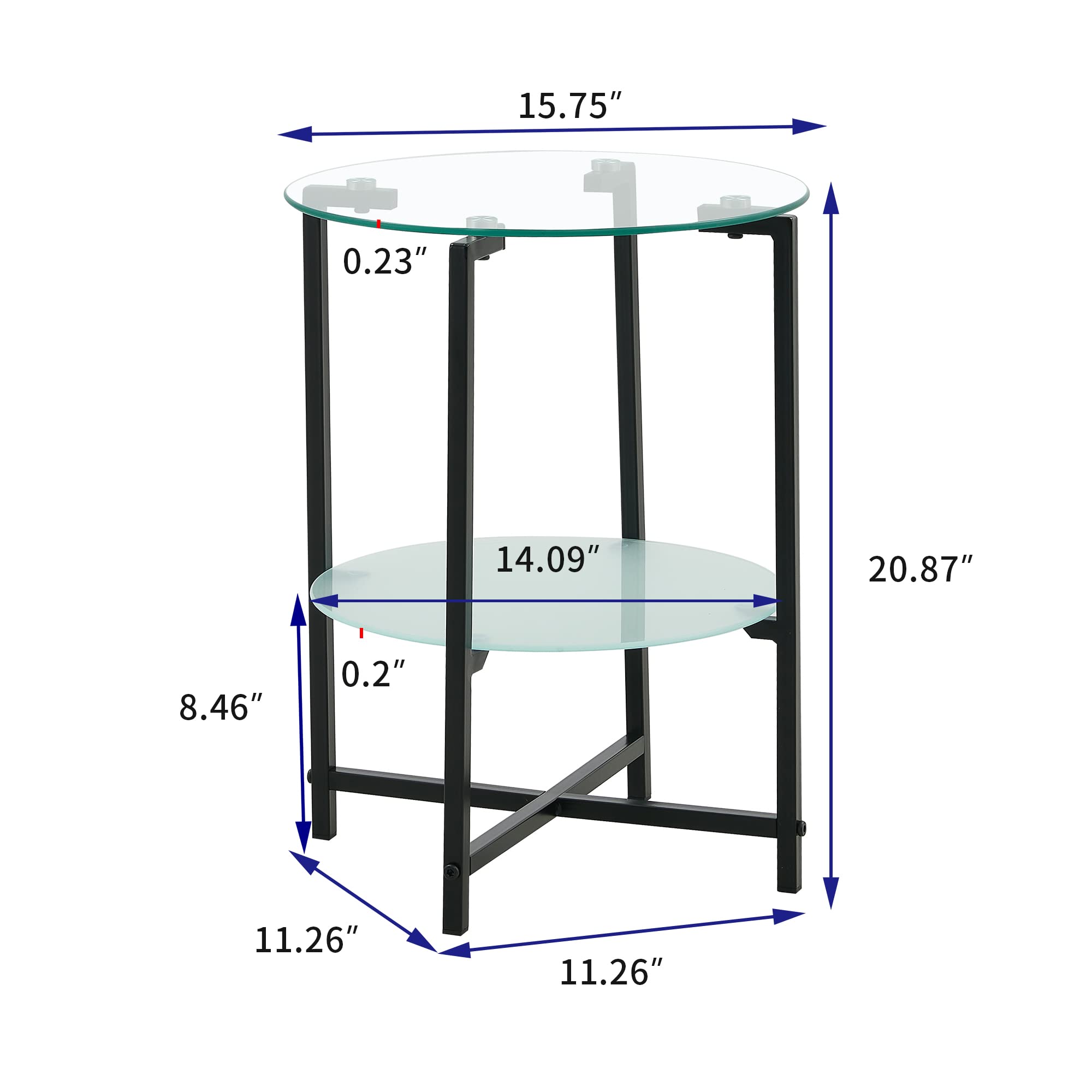 JYXNHJE Side Table,Side Tables,end Table,Small Side Table,Metal Material, Simple Style, Suitable for Living Room (Black Transparent1)
