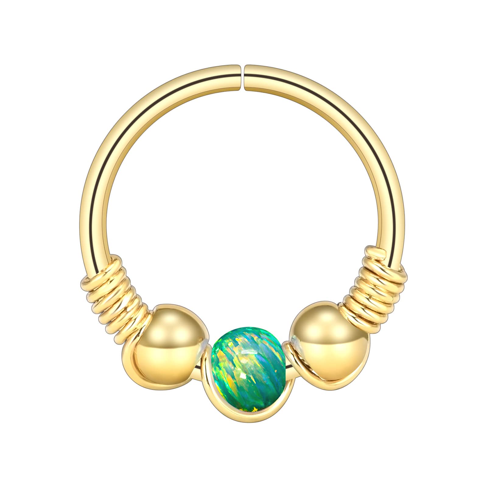 Oyaface 2 PCS 18G(1.1mm) Nose Piercing Rings Septum Nostril Piercing Jewelry mit Green Opal Earrings Set Gold Silvertone