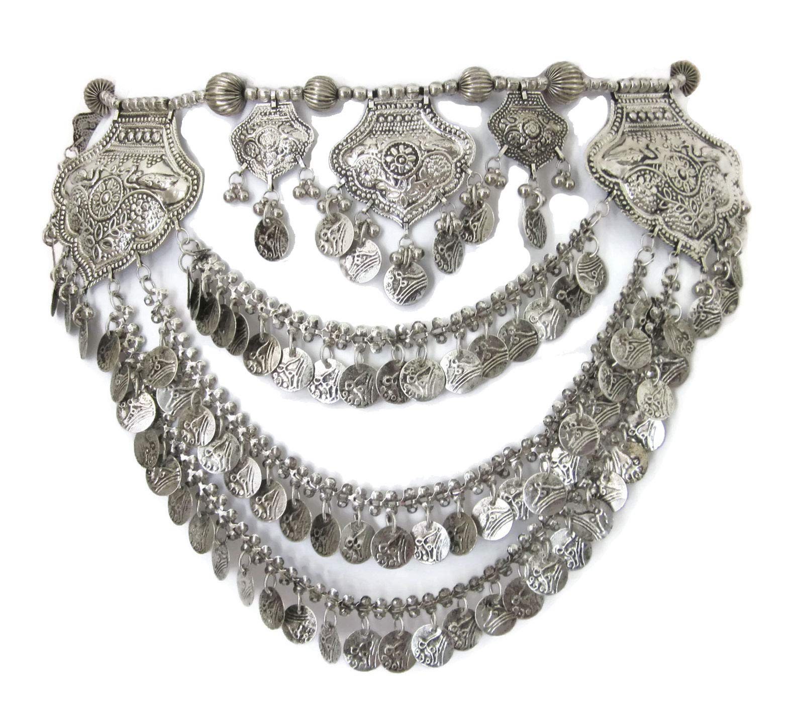 IndiaStop Tribal Coin Medallion Fringe Tassel Belt Cosplay Festival Bohemian Gypsy Hippie Rave Kuchi Banjara Outfit Belly Dance Skirt Pants Scarf Hip Waist Costume Fashion Jewelry for Women Handmade