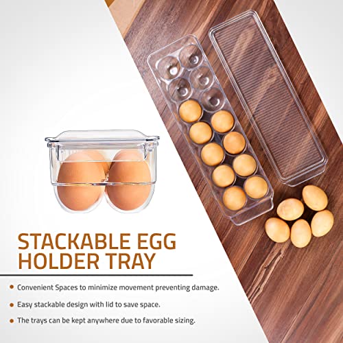 Utopia Home Bundle Pack of 9 Refrigerator Organizers- 1 x 14 slots Egg tray with lid and handle, & 8 drawers (4 x Small & 4 x Large)- Stackable Plastic Storage Racks for Pantry, Kitchen - (Clear)