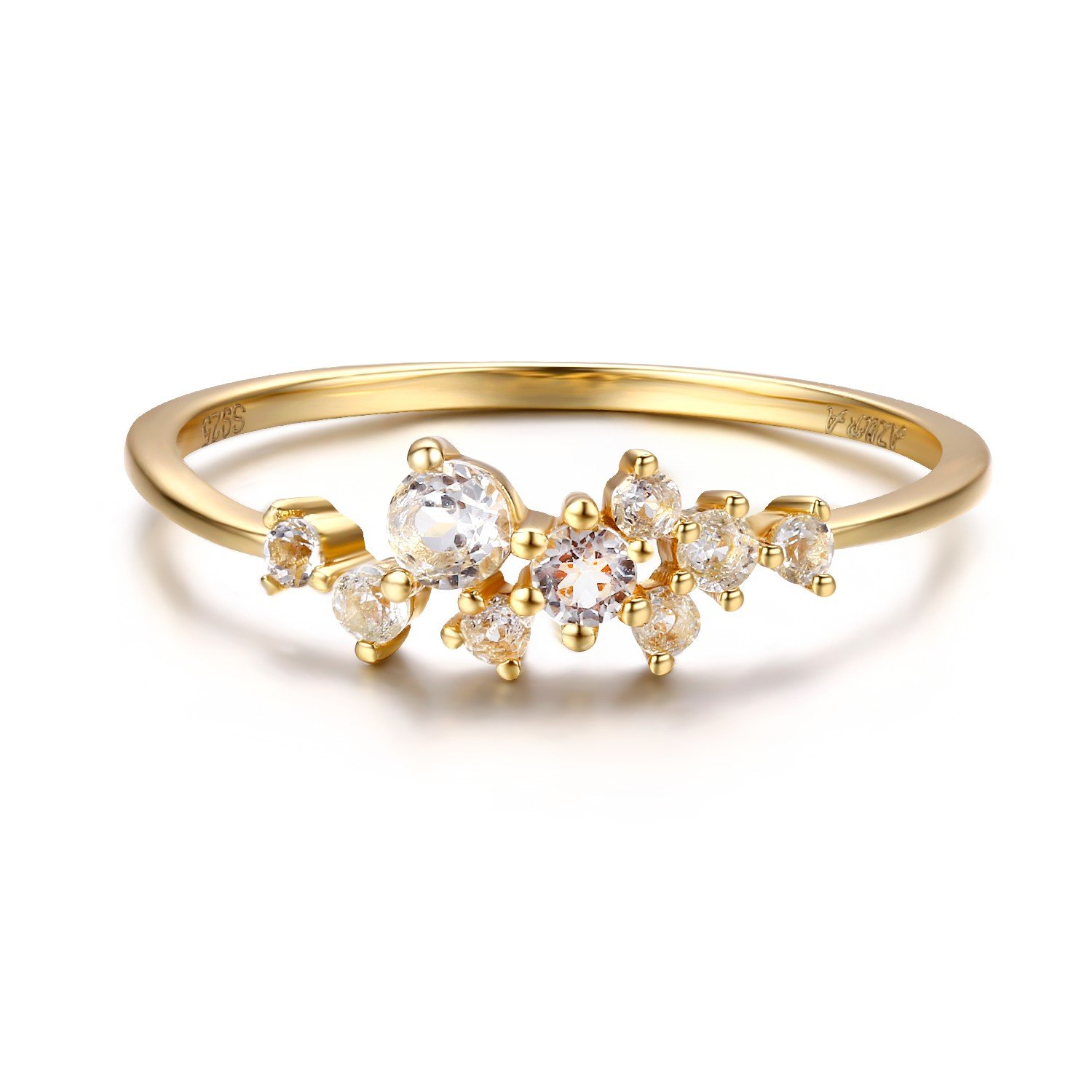 Indigo Blonde Diamond Cluster Ring for Women in Sterling Silver Dainty Stackable Ring 14K Gold Vermeil (Gold, 7)