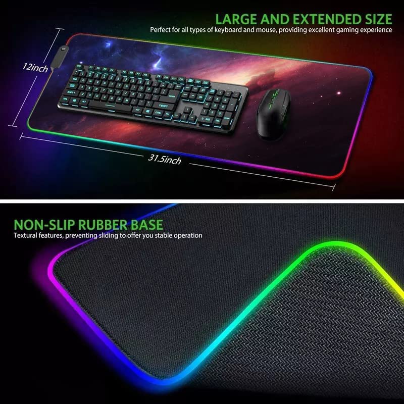 Pirely Tech RGB Gaming Mouse Pad, Extra Large Custom Led Mousepad with 13 Lighting Modes and 7 Colors, Soft Waterproof Anti-Slip Rubber Base 31.5" X 12" (GalaxyRB)