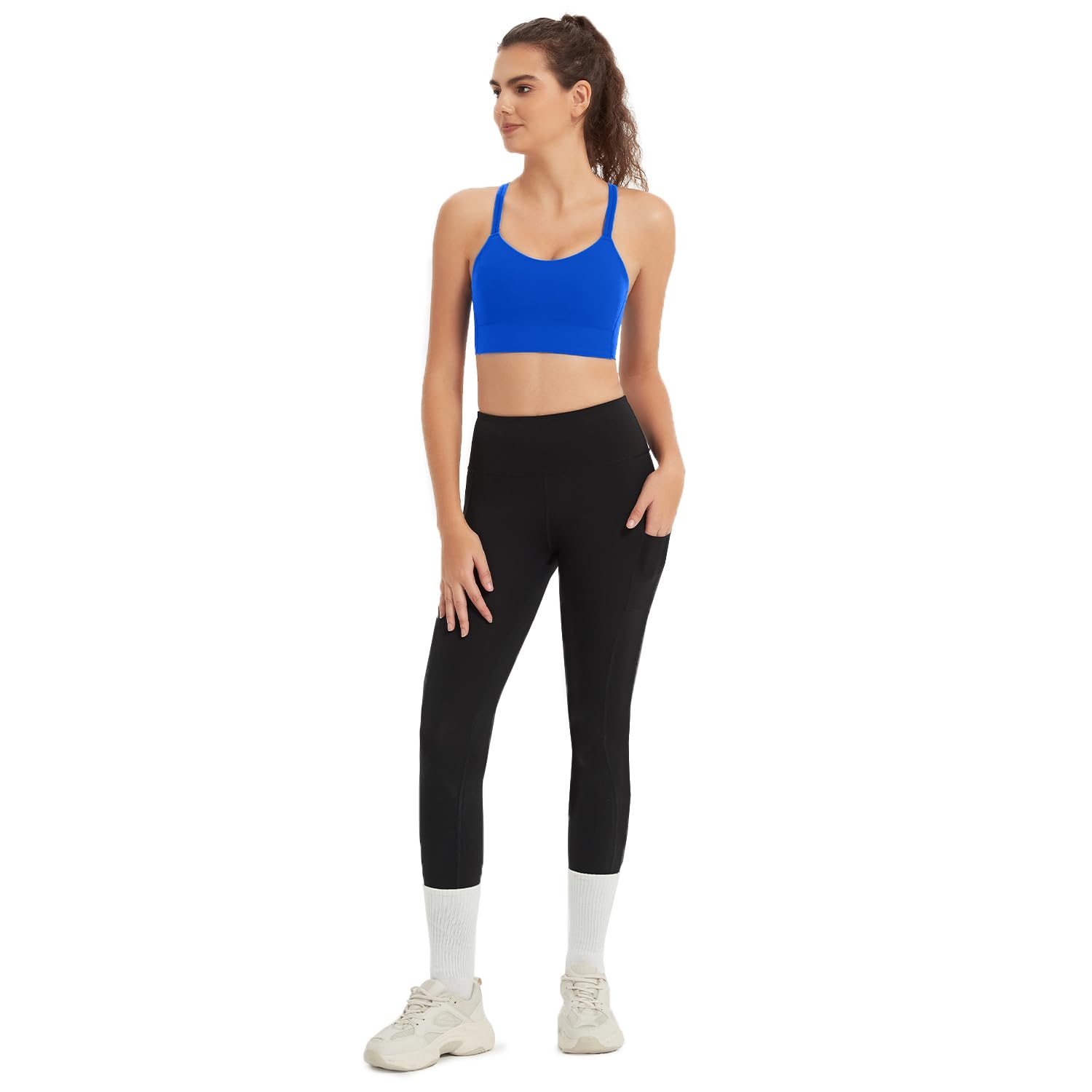 MCEDAR Women's Strappy Sports Bras Padded Running Bras Medium Support Yoga Bra Criss Cross Back Workout 035Top-Blue/Bs