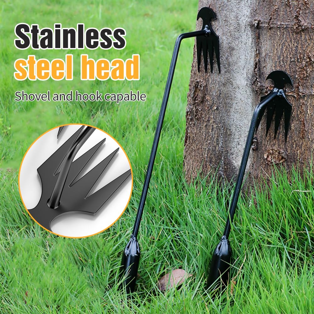 ROWPOZ Weeding Artifact Uprooting Weeding Tool, Weed Puller Tool Garden Weed Pulling Tool 4 Teeth Manganese Steel, Garden Hand Weeder Tool with Handle for Vegetable Gardening Backyard Farm