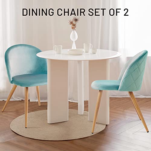 Wonder Comfort Dining Chairs Set of 2 Velvet Cushion Seat Back and Oak Legs,Kitchen Living Room Reception Chairs with Padded Seat (Green)
