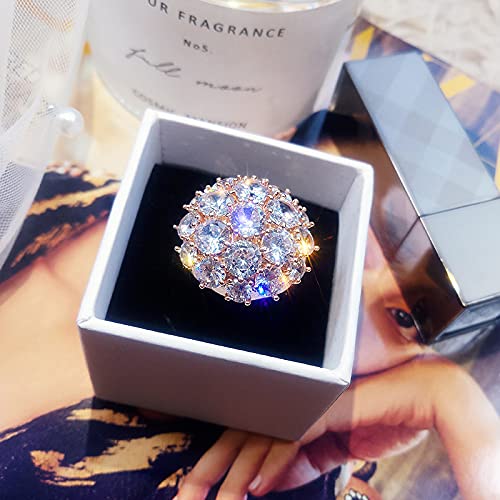Luxury Full Diamond Round Super Flash Zircon Ring Banquet 925 Sterling Silver Ring Round Cut Cubic Zirconia Ring Simulation Diamond Fashion Wedding or Engagement Ring CZC441 (6, Rose Gold)