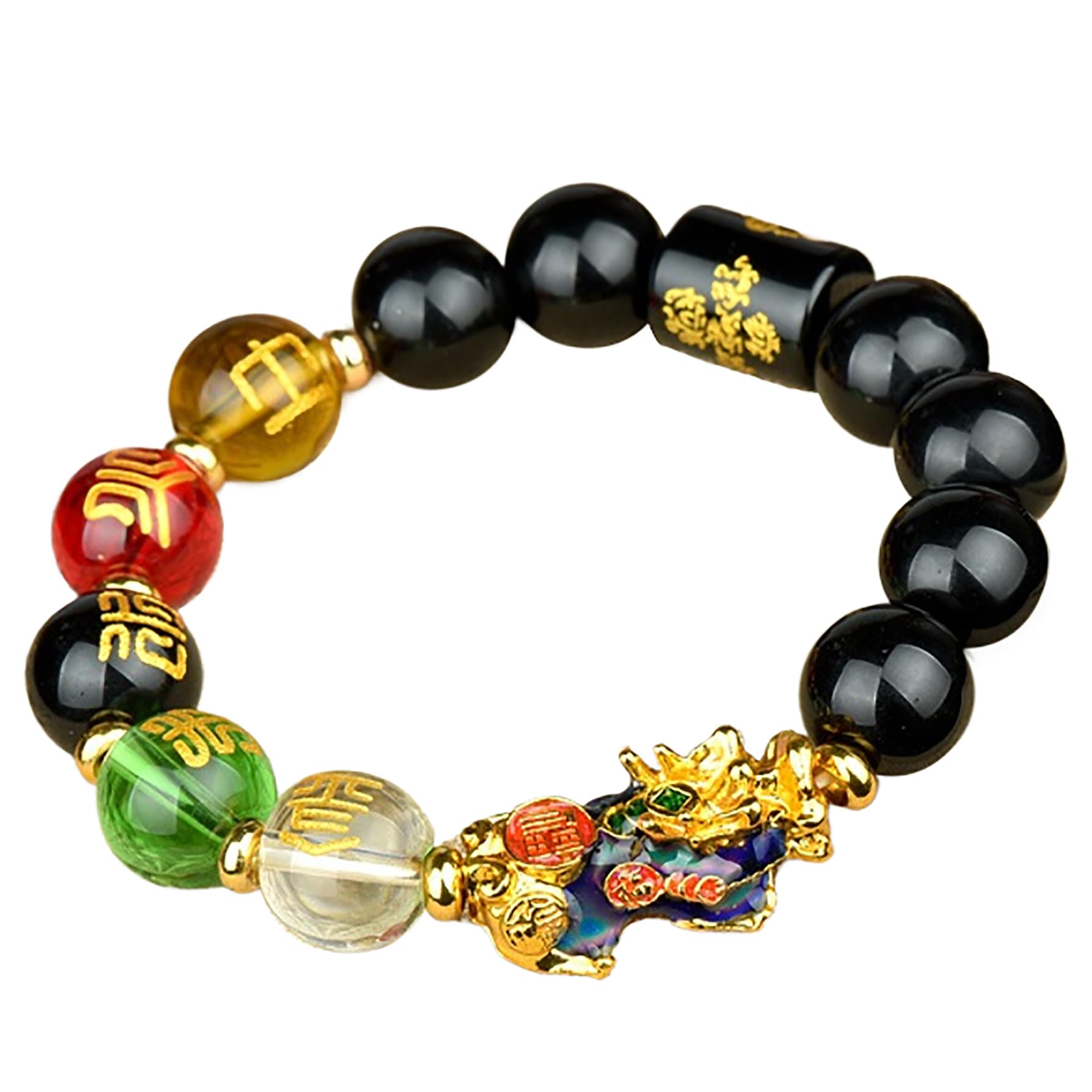 LOTONJT Feng Shui Wealth Bracelet Five Element Five Gods of Wealth Pixiu Bracelet Chinese Antique Style Metaphysical Jewelry Vietnamese Gold Pi Yao Crystal Bracelet,Style a