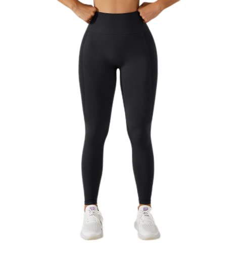 PEACH SEA Women High Waist Yoga Pants Tummy Control Workout Scrunch Butt Lifting Leggings Black