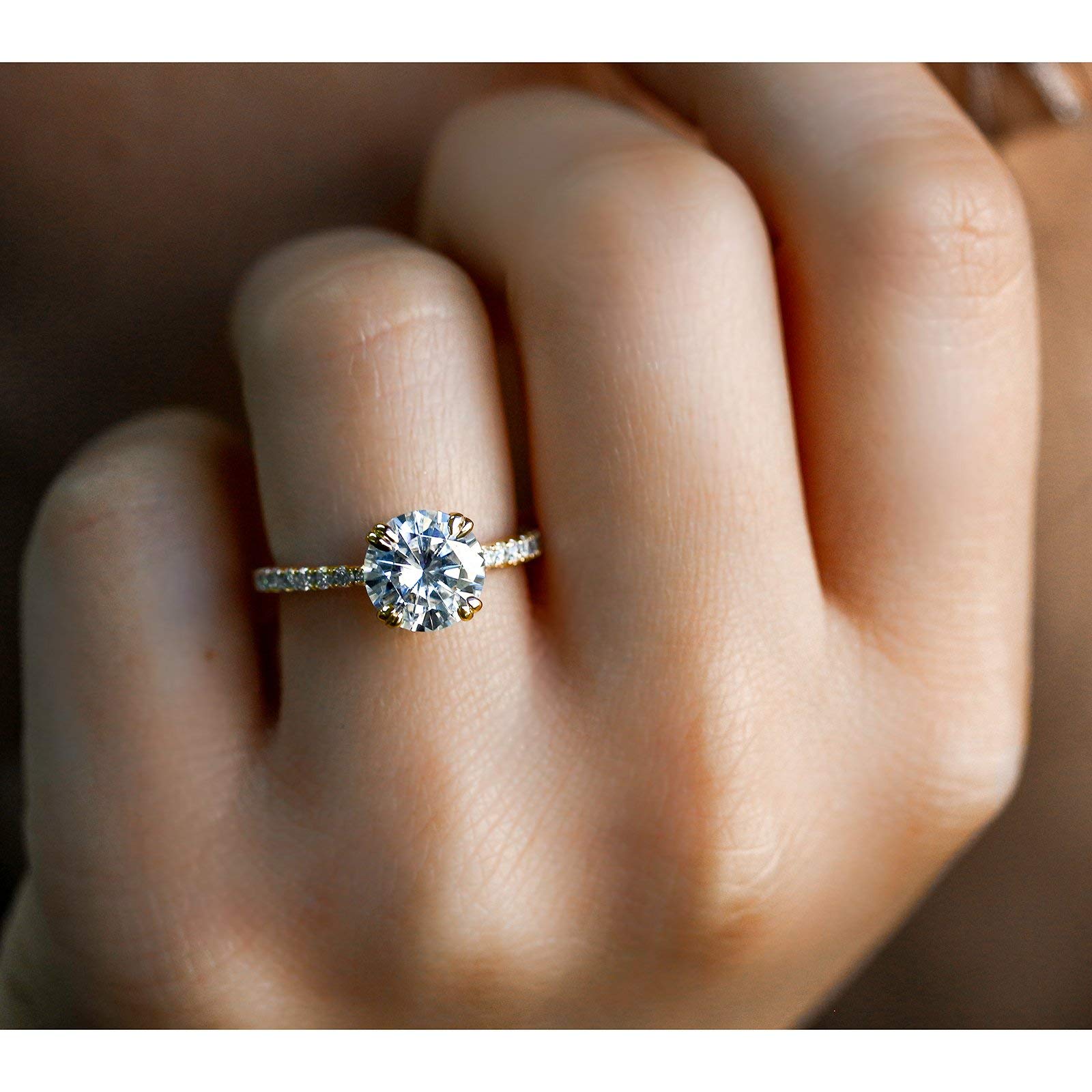 Kobelli Forever One Moissanite and Lab Grown Diamond Engagement Ring 2 1/10 CTW 14k Yellow Gold (DEF/VS), 10