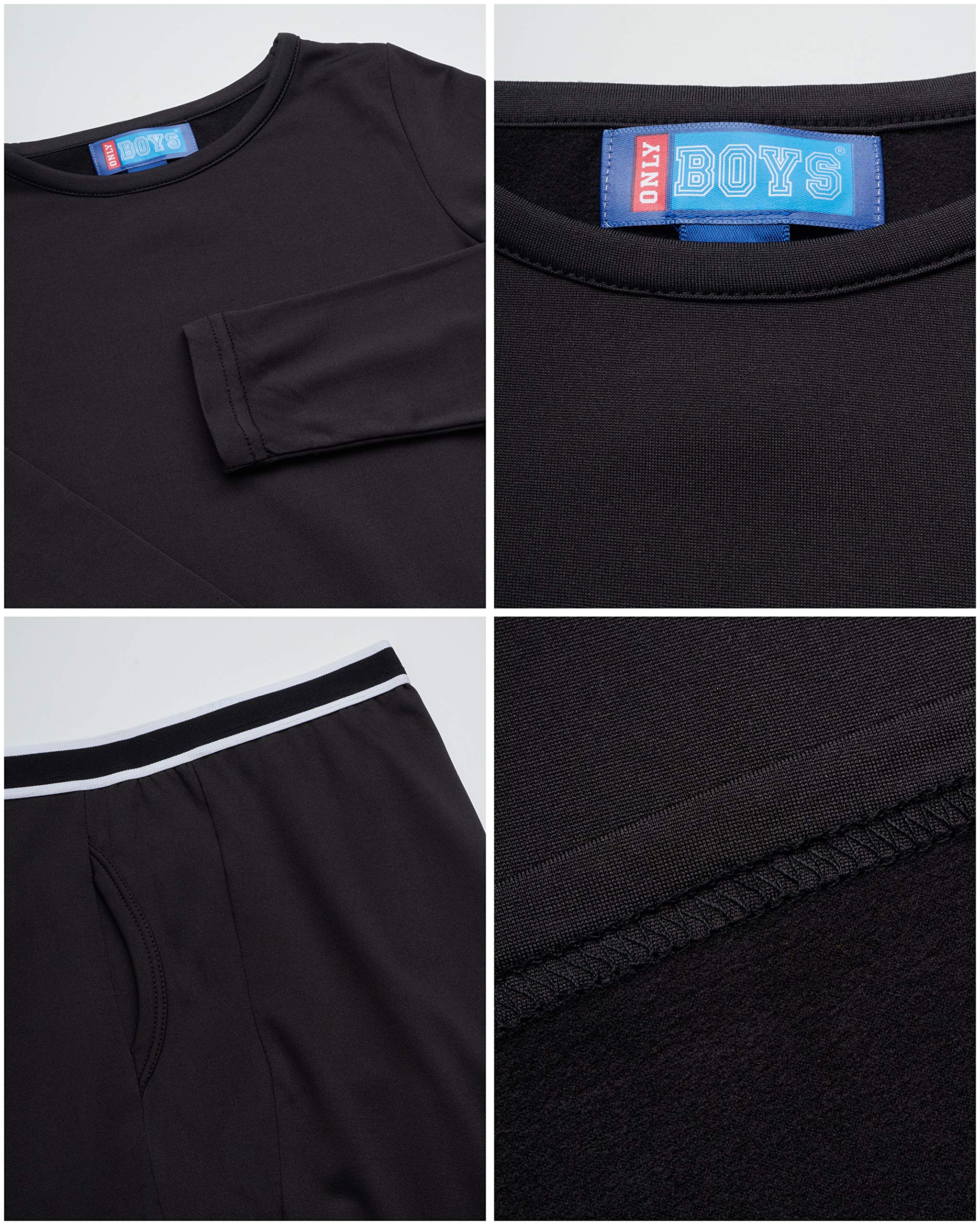 ONLY BOYS Thermal Underwear Set ? 4 Piece Brushed Fleece Top and Long Johns (2T-16), Size 6/7, Black/Black