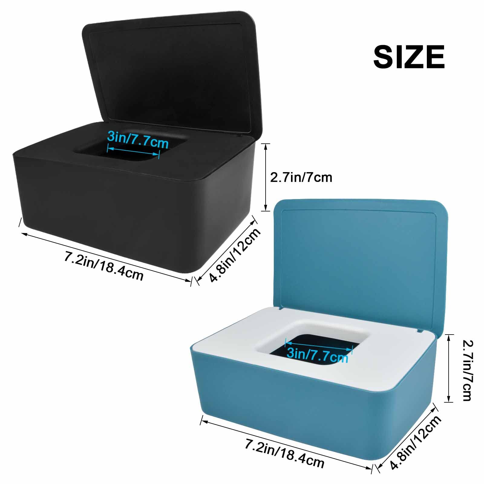 ROLLMOSS 2 Pieces Baby Wipes Dispenser Wipe Container, Baby Wipe Holder for Keep Wipes Moist Fresh Dustproof, Refillable Wet Tissue Storage Box Case for Bathroom Baby Office Nursery (Black, Blue)