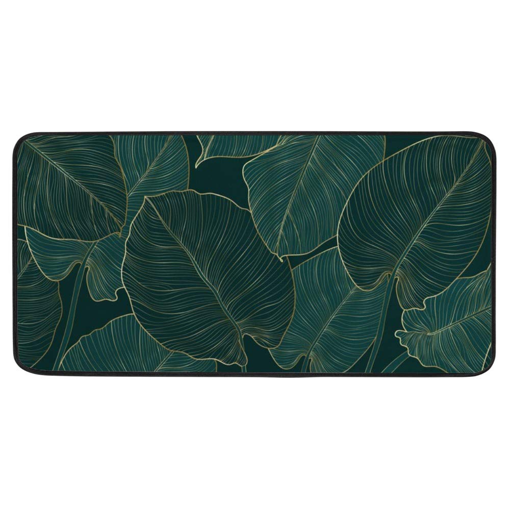 Kitchen Rugs Floor Standing Mats Absorbent Non Slip Cushioned Sink Office Desk Laundry ﻿Green Monstera Area Rugs Water Absorbent Balcony Porch Home Decor 39x20 inch