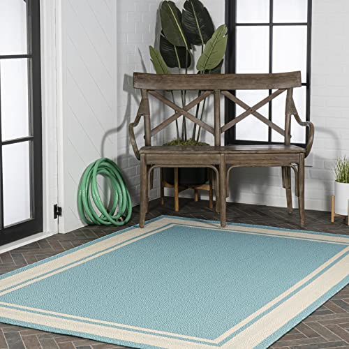 JONATHAN Y SMB201B-3 James Modern Border Stripe Indoor Outdoor Farmhouse Transitional Area Rug,High Traffic,Kitchen,Living Room,Backyard,Non Shedding,3 X 5,Aqua/Beige