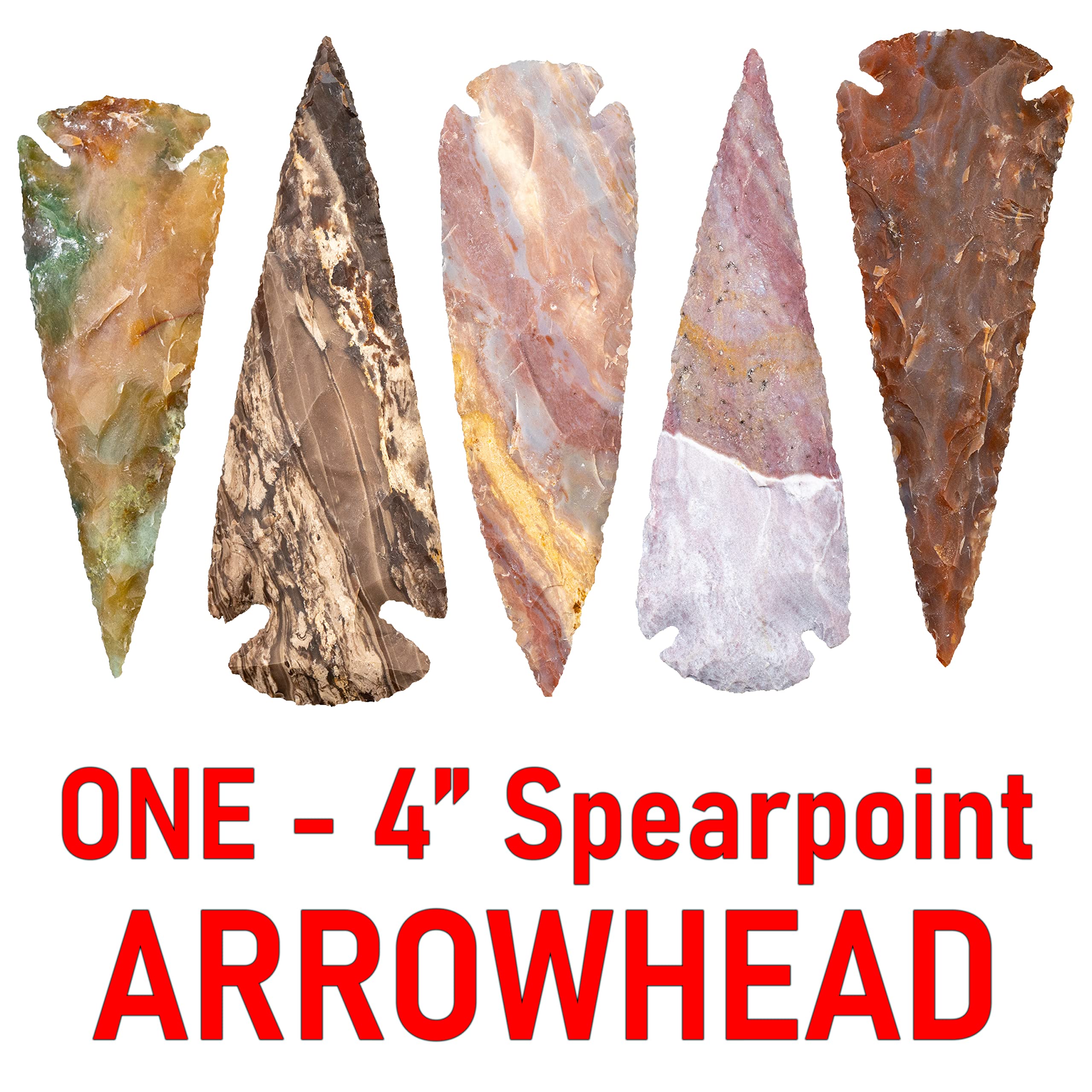 KVK Crystals One 4" Indian Spear Point Arrowhead Agate Chert Flint New Project Point (1pc)