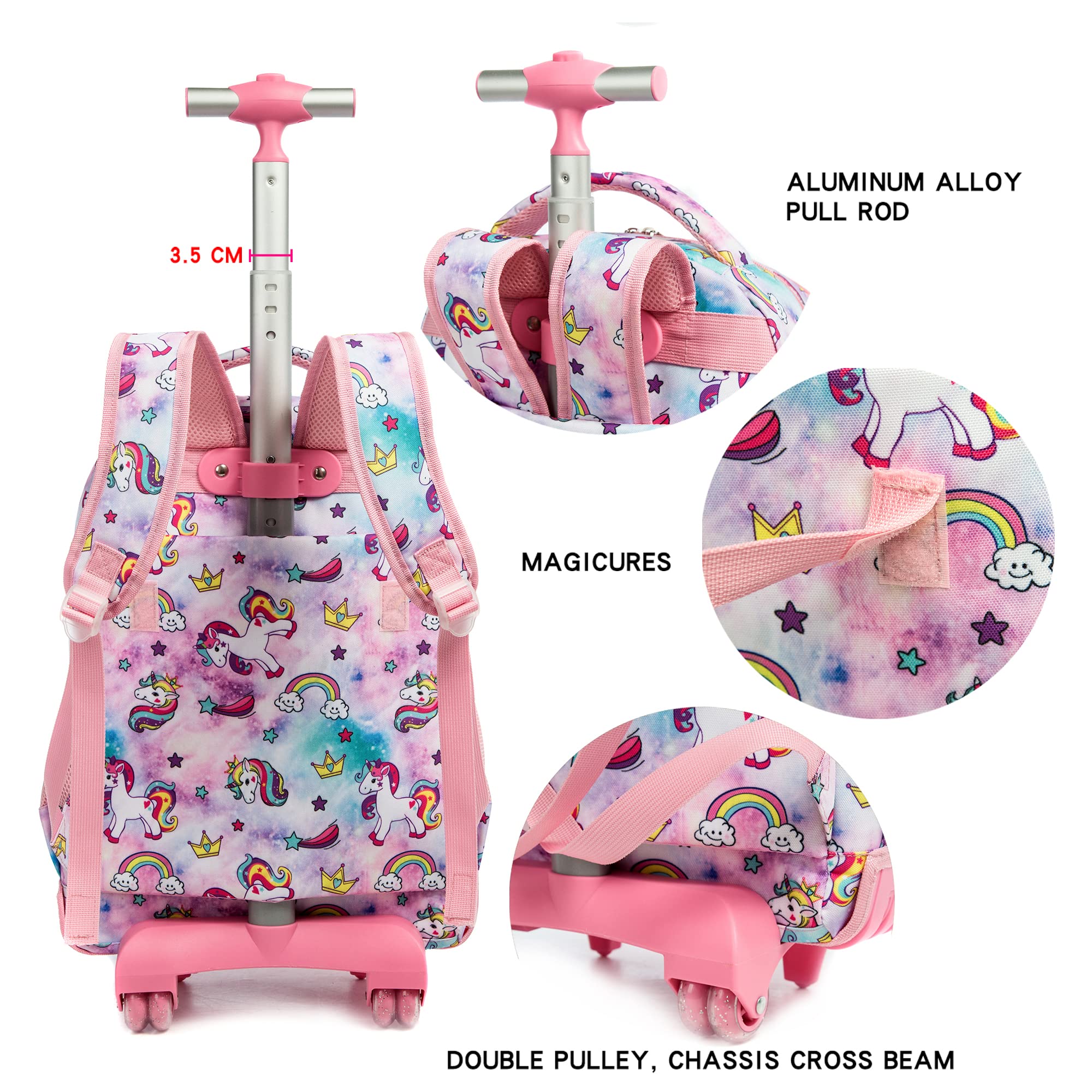 Jasminestar Rolling Backpack 18 inch Wheeled Kids Backpack with Lunch Bag and Pencil Case for Boys and Girls