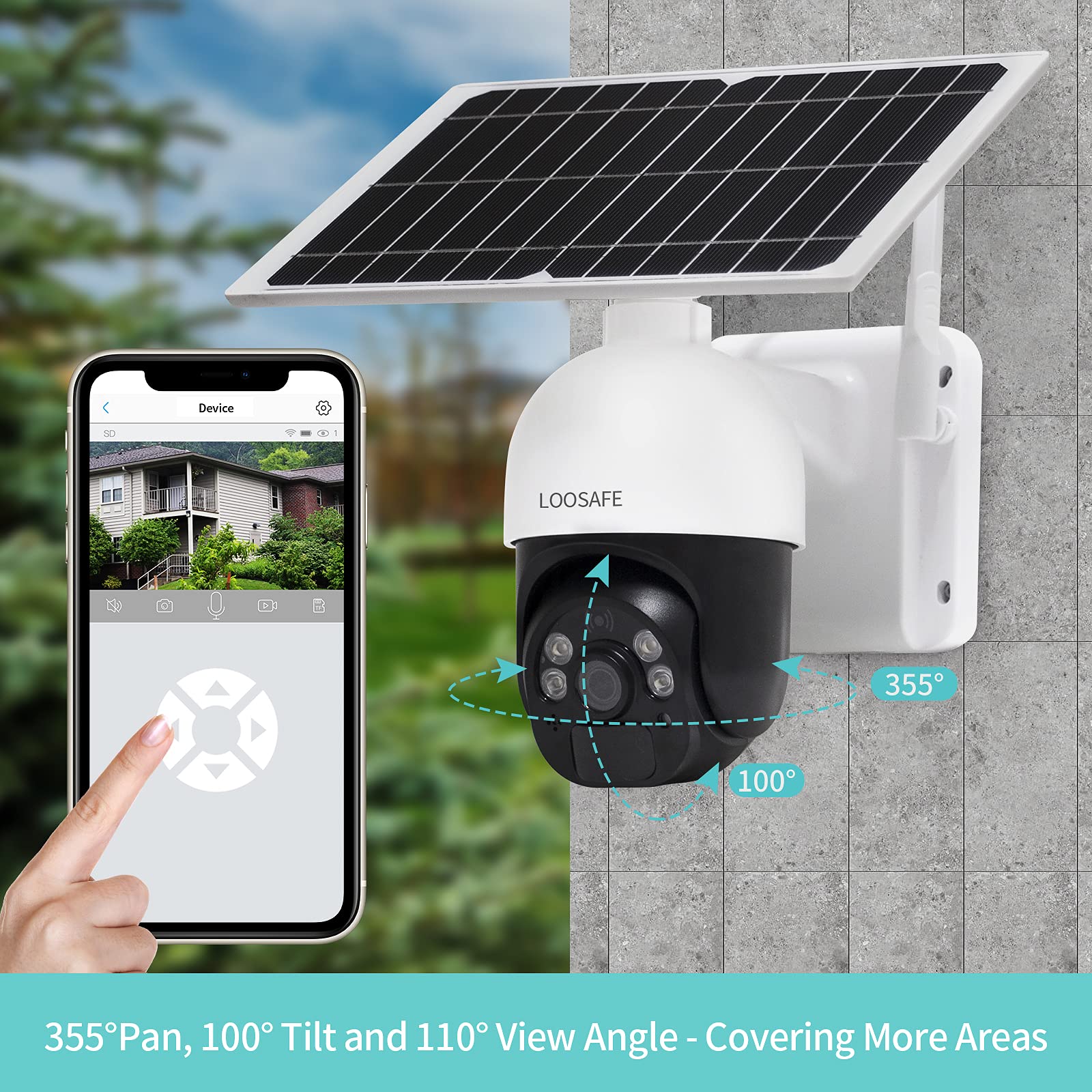 WiFi Wireless Outdoor Security Camera Solar Powered, 1080P Spotlight Color Night Vision, Motion Detection, Two-Way Audio, Cloud/Local Storage with 64GB TF Card, Support Google Home