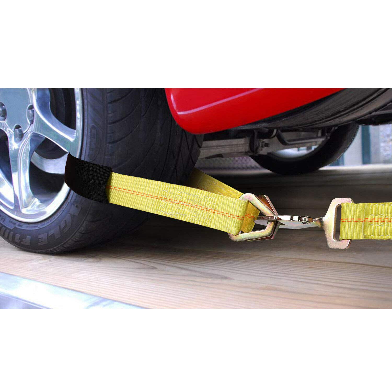 KJE Axle Tie Down Strap, 2"X36" Premium Axle Tie Down Strap with D-Ring Up to 10000lbs Capacity and Protective Sleeve-High Tension Proof & Heavy-Duty (1PSC x 10000LBS)