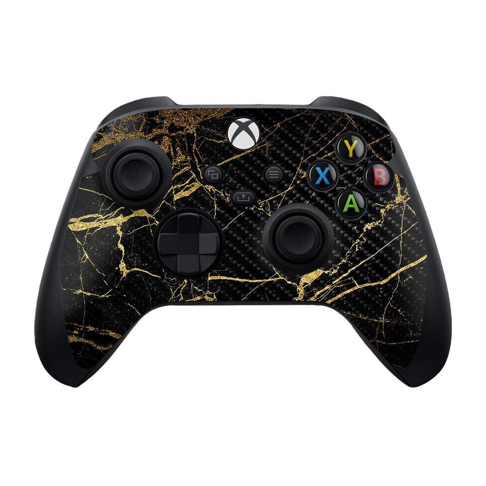 MightySkins Carbon Fiber Skin Compatible with Xbox Series X and S Controller - Black Gold Marble | Protective, Durable Textured Carbon Fiber Finish | Easy to Apply | Made in The USA