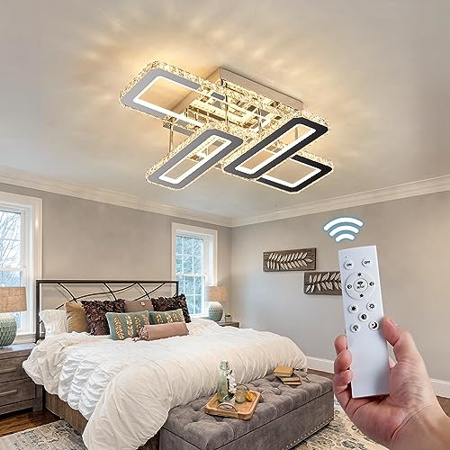 ZGLAOJT Large Crystal Ceiling Light Chrome Modern LED Ceiling Light Fixture with Remote Control Dimmable Ceiling Lighting Flush Mount Chandelier Farmhouse for Kitchen Bedroom Dinning LivingRoom