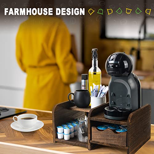 Soulhand Coffee Station Organizer with Drawer, Wooden Coffee Bar Accessories Organizer for Countertop, 48 Large Coffee Pods Storage Organizer, K-Cup Organizer for Home Office (Brown)
