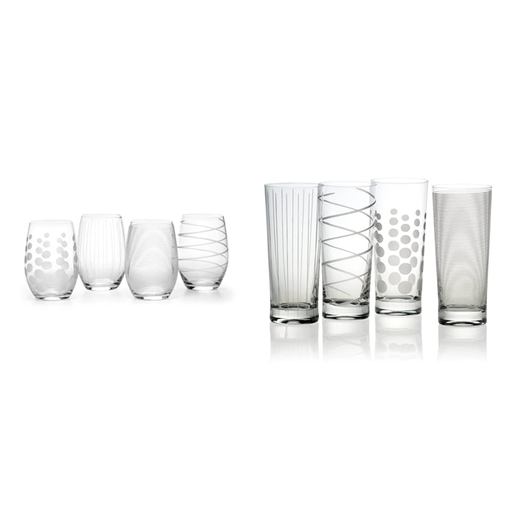 Mikasa Cheers Stemless Wine Glasses (Set of 4) and Highball Glasses (Set of 4), Clear