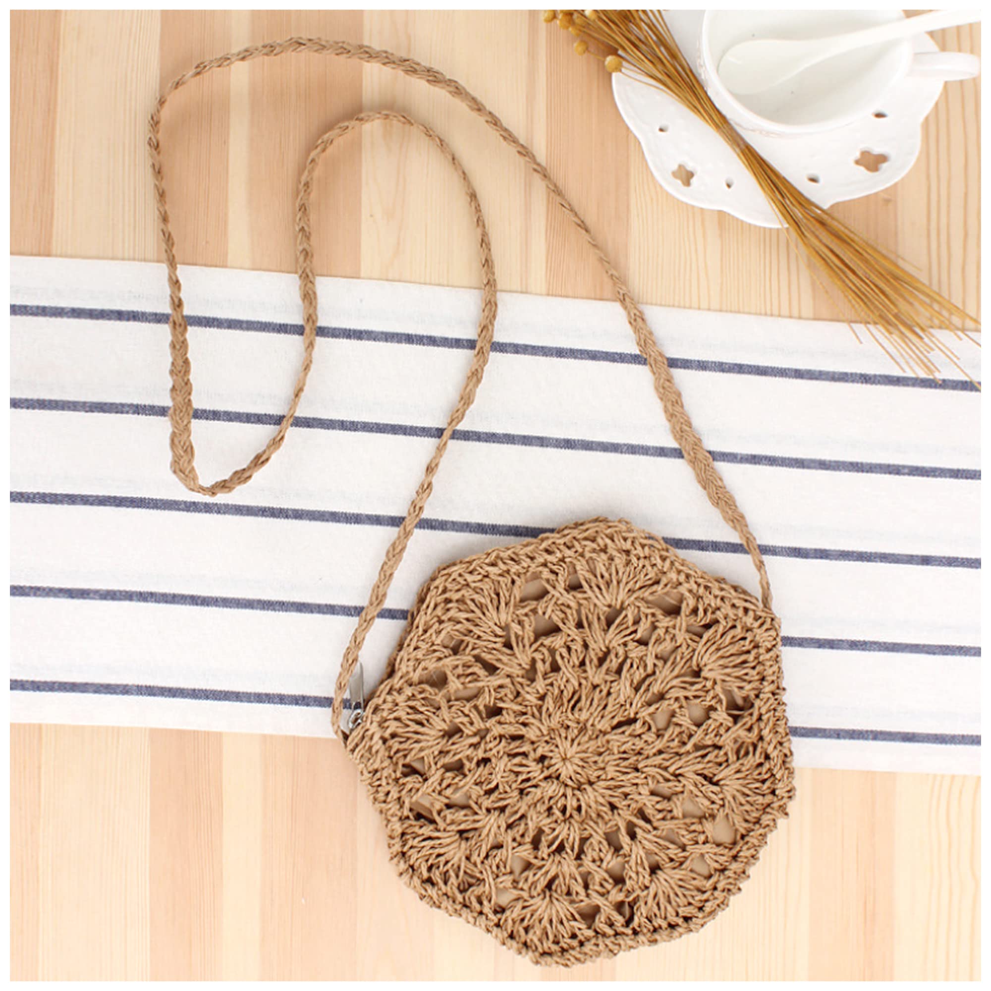 Naimo Women Straw Crossbody Purse Crochet Woven Shoulder Bag Handmade Weaving Rattan Summer Beach Bag