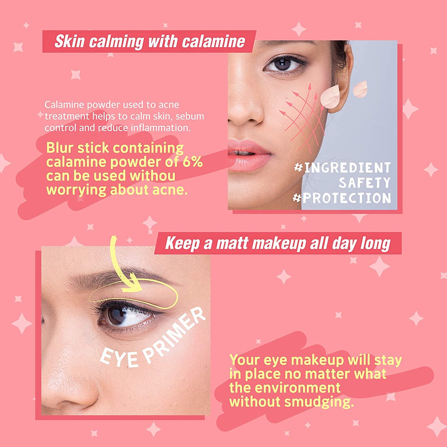 Korean Makeup Blur Stick Face Primer - Pore Minimizer and Reducer for Your Face - More Energetic Eyeshadow, Eyelid and Eye Details - With Hydrating Calamine Base for Oily Skin and Sensitive Acne Skin