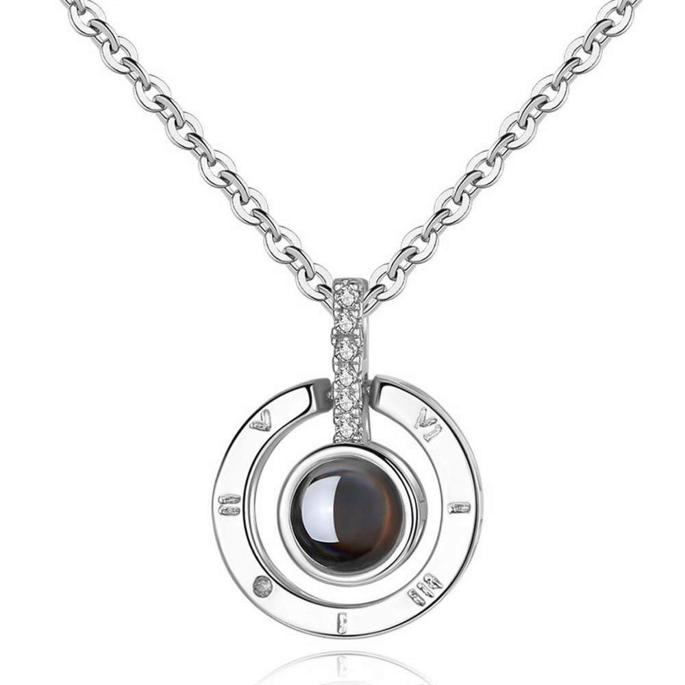 Inf-way I Love You Necklace, 100 Languages Projection on Round Onyx Pendant Loving Memory Collarbone Necklace 1 Pcs (Silver)