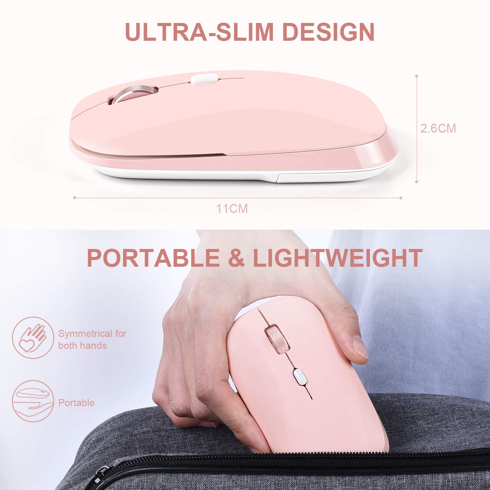 PINKCAT Wireless Mouse, 2.4G Slim Silent Cordless Mouse with USB Receiver, 3 Adjustable DPI Portable Optical Wireless Computer Mice for Laptop, PC, Notebook, Deskbtop, MacBook - (Pink)