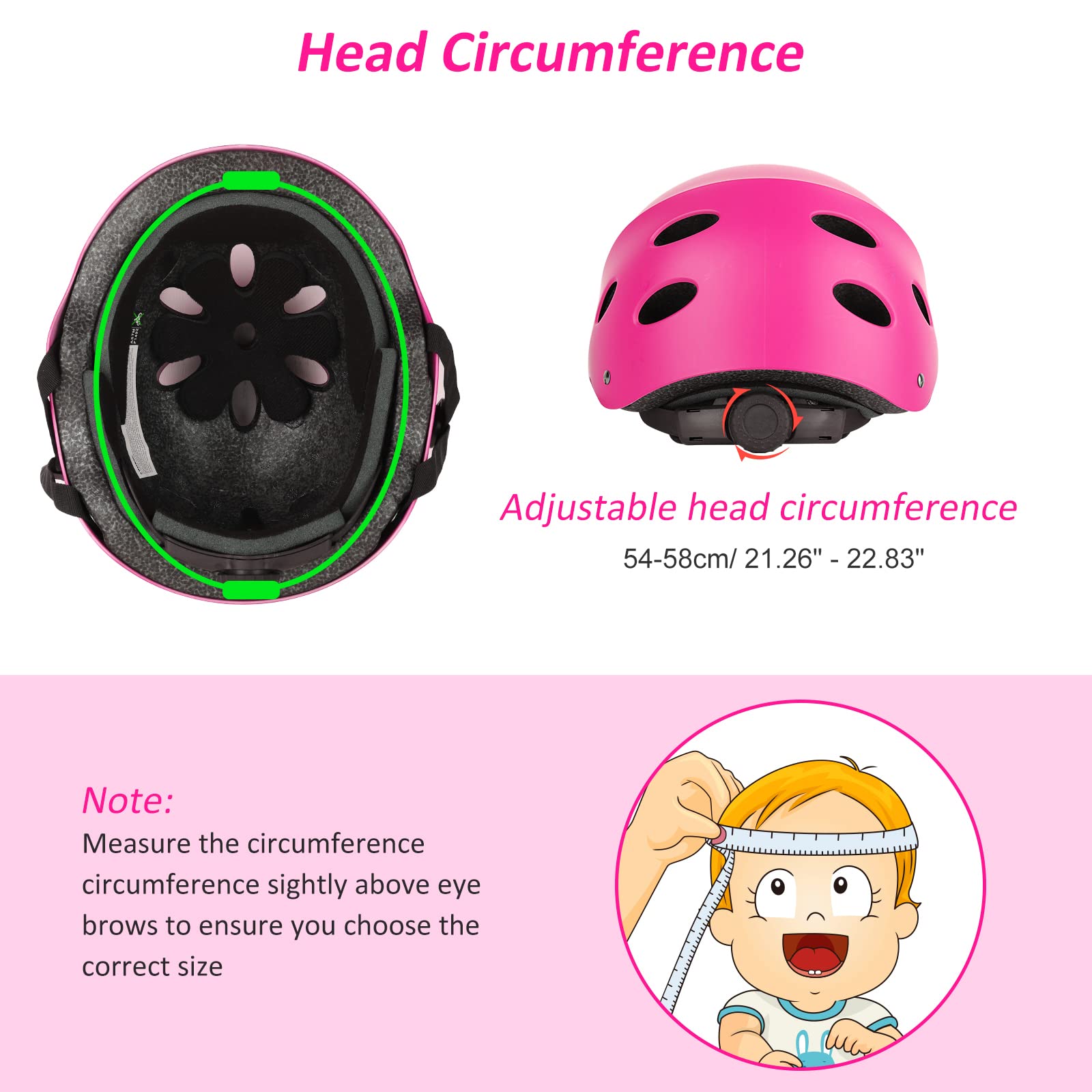 Kid's Protective Gear Set,Roller Skating Skateboard BMX Scooter Cycling Protective Gear Pads (Knee Pads+Elbow Pads+Wrist Pads+ Helmet) (Rose Red)