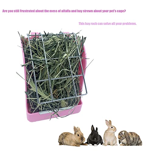 WEWAYKGJ Rabbits Hay Feeder Guinea Pigs Hay Rack Bunny Feeding Holder Hanging Chinchillas Hay Dispenser Minimize Waste Mess Hay Rack for Small Animals 2 Pcs (Pink)
