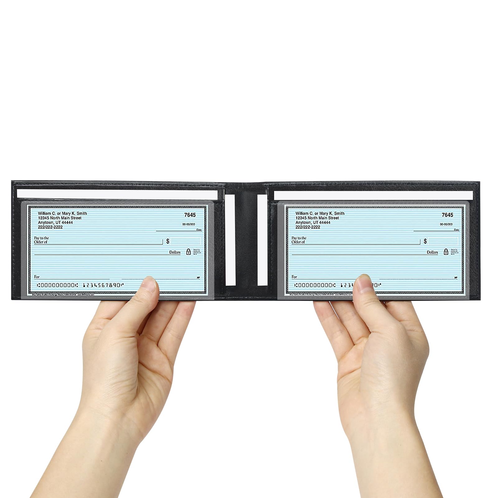 LLi Cufite Leather Checkbook Cover for 2 Checks, Side Tear Top Stub Personal Check, Registers, Receipts, Duplicate Checks, with Card Slots Plastic Insert Flap for Men & Women (Black)